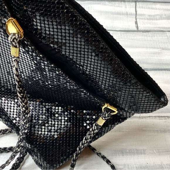 Bags | Vintage Marlo Black Shiny Metallic Mesh Shoulder Bag Sequin Gold ...